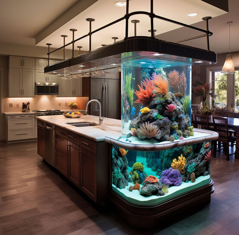 Making Waves: Amazing Kitchen Island Aquarium Ideas