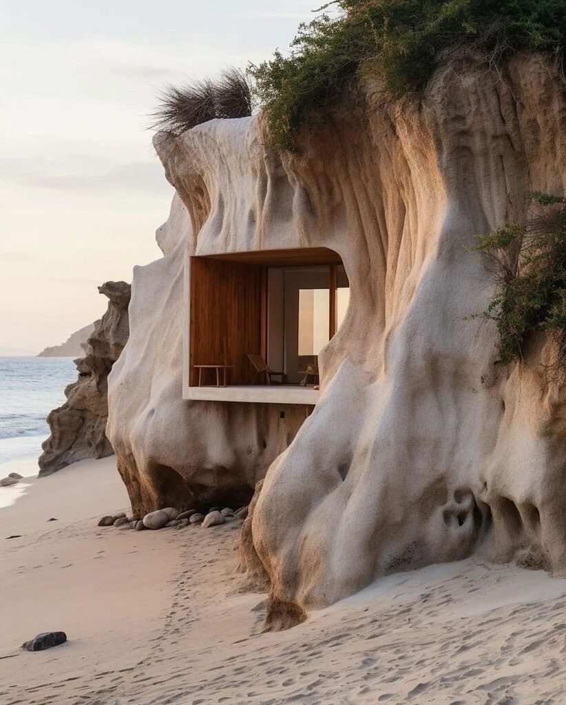 Cliffside Secluded Beach Home Concept: Carved into the Stone