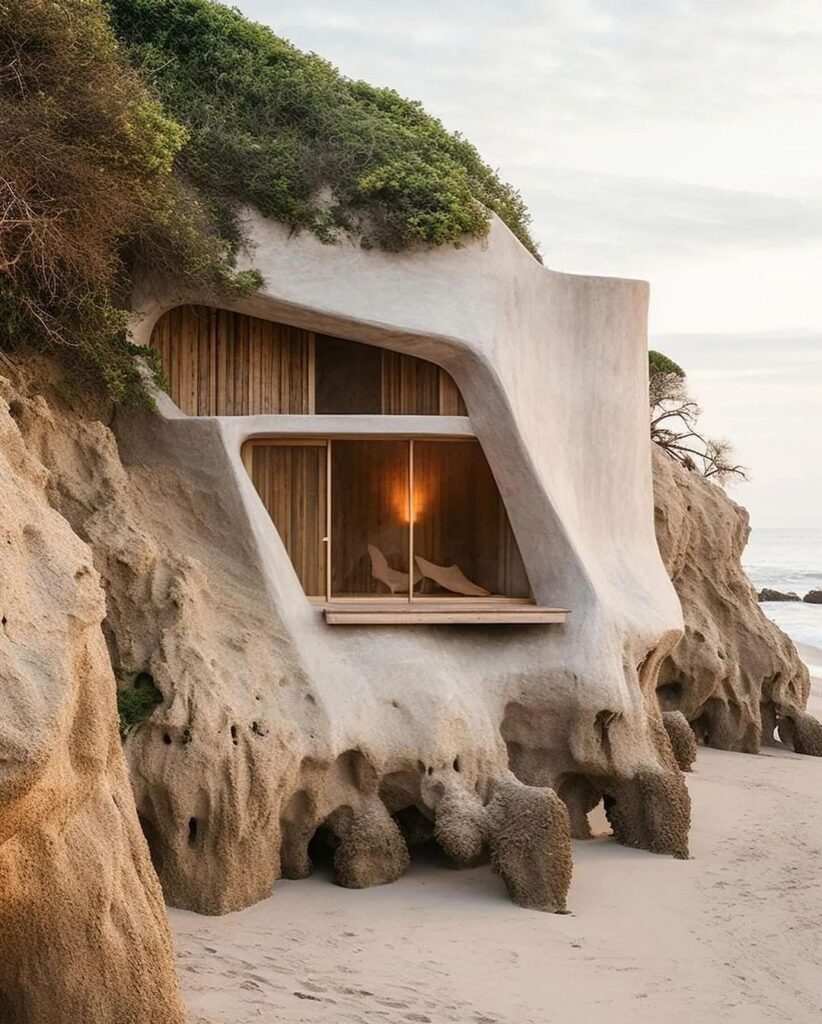 Cliffside Secluded Beach Home Concept: Carved into the Stone